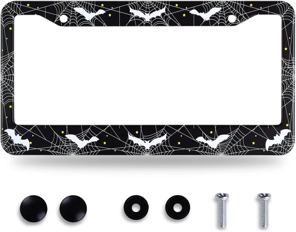 Gothic Bat & Spider Web License Plate Frame - with Screws