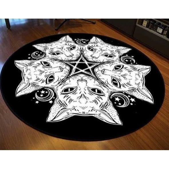 Black Cat Magic Round Circle Crystal Velvet Rug
