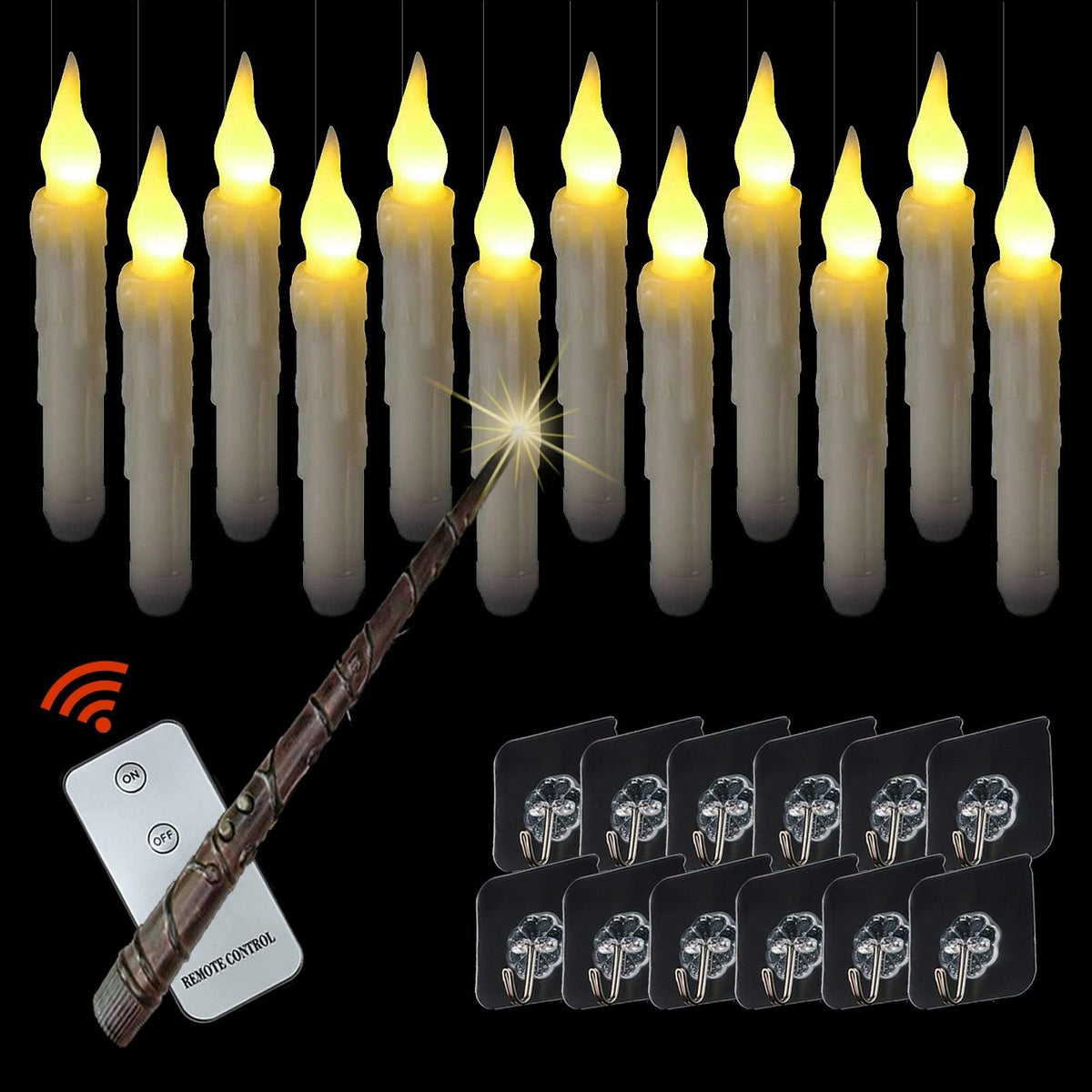 LED Floating Flameless Candles with Magic Wand Remote