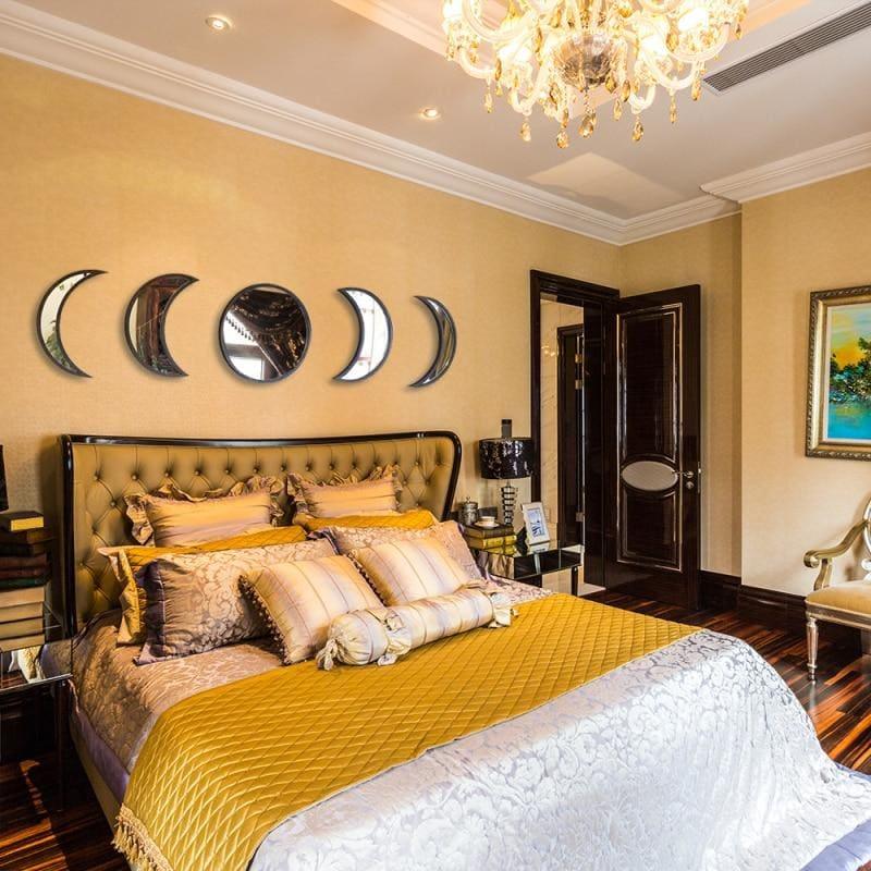 Moon Phases Wooden Wall Mirror